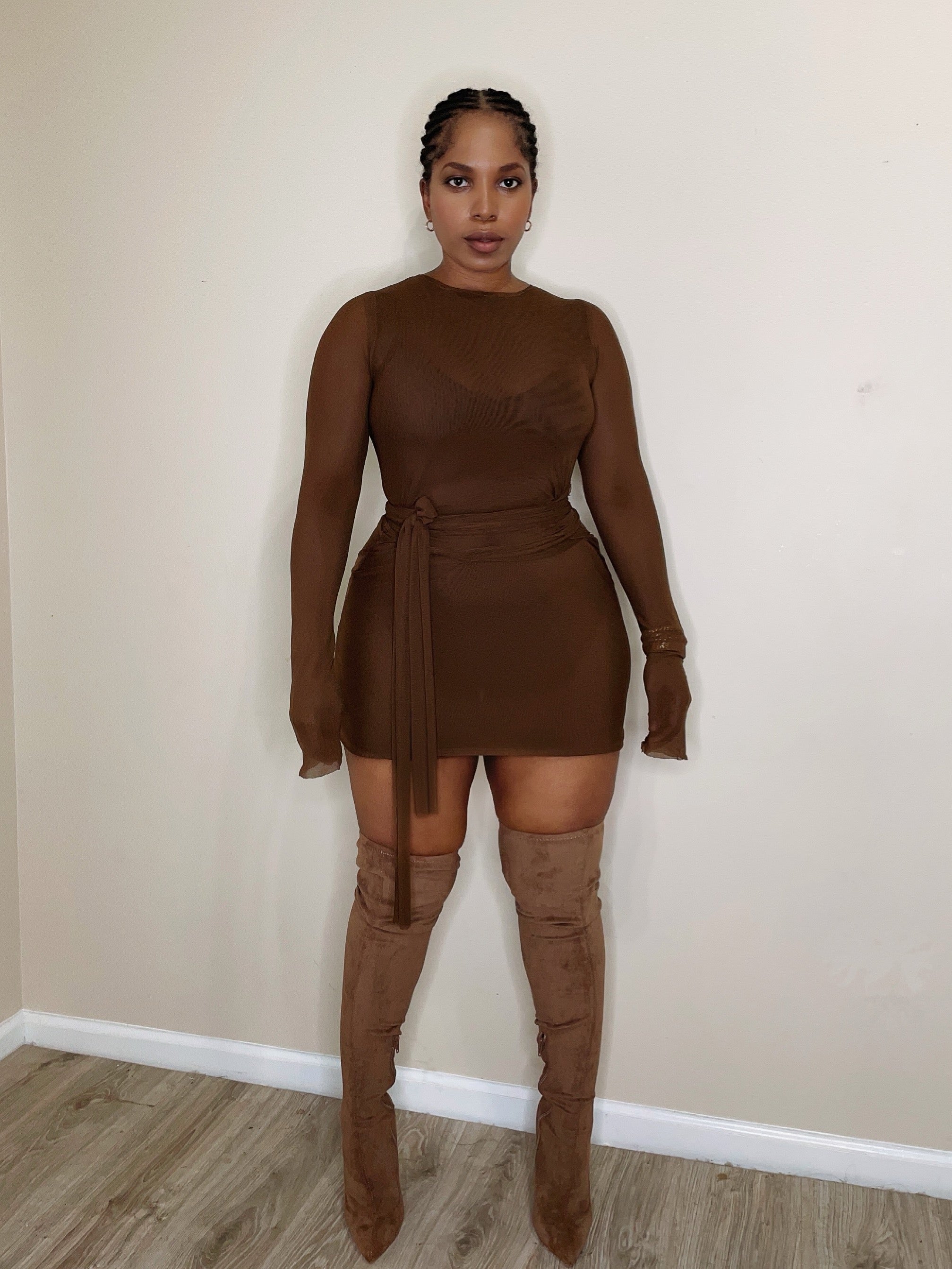 Chocolate mousse double mesh dress – WithNaomii
